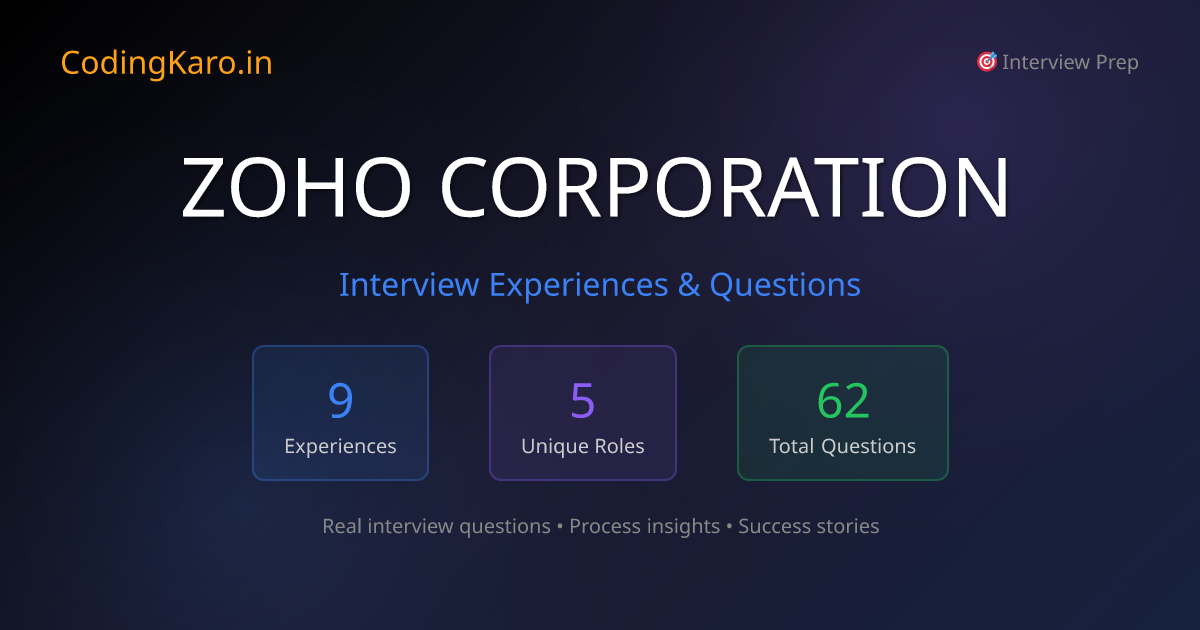 Zoho%20corporation Interview Questions & Experiences 2026 | 9+ Real Stories | CodingKaro